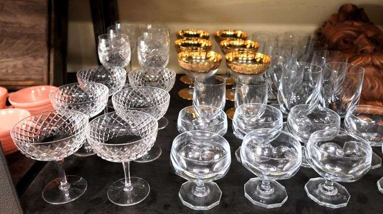 Lot of Crystal & Glass Stemware, Bar Glasses, Moses Statue, Wall Plaque ...