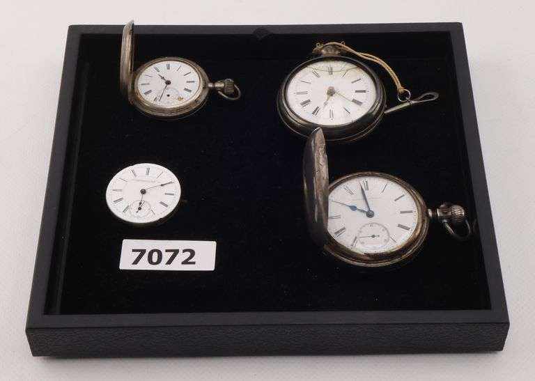 Tray Lot of Pocket Watches & Movements Including Coin Silver Elgin Nat ...