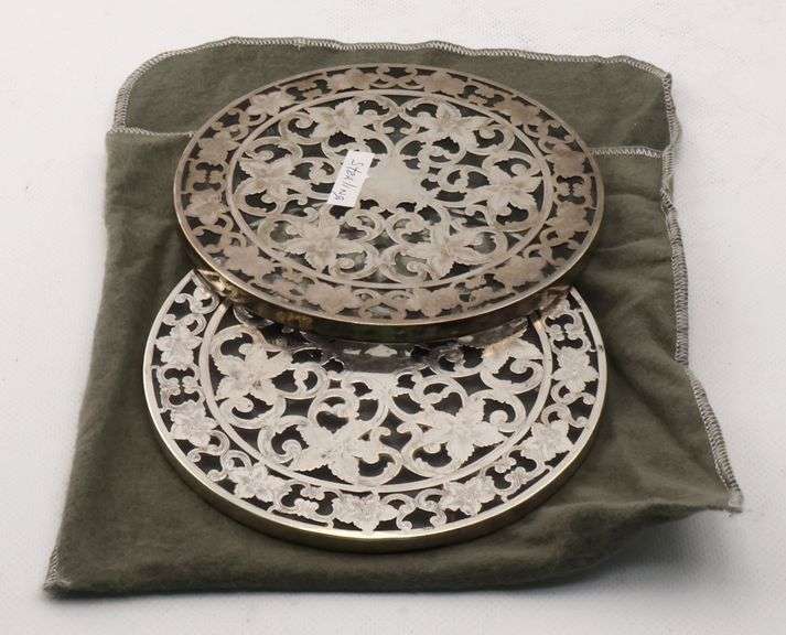 (2) Webster Sterling Silver & Glass Trivets - Dixon's Auction at Crumpton
