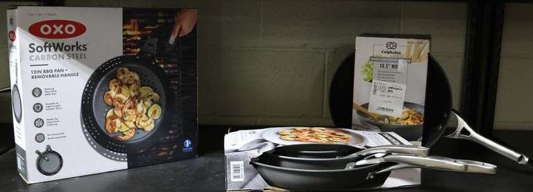 New (Guaranteed): Oxo Grill Pan, Tramontina 3 Pack and Calphalon Wok ...