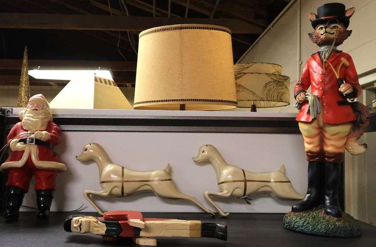 Celluloid Santa & Reindeer Figures, Fox Hunt Fox & Hunter Statues ...