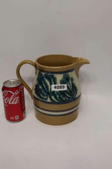 Antique Mocha Decorated Yellow Ware Pitcher, Restoration to Handle ...