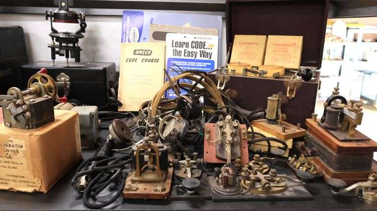 Lot Vintage / Antique Telegraph Keys, Transits, Alarm Bell, Binoculars ...