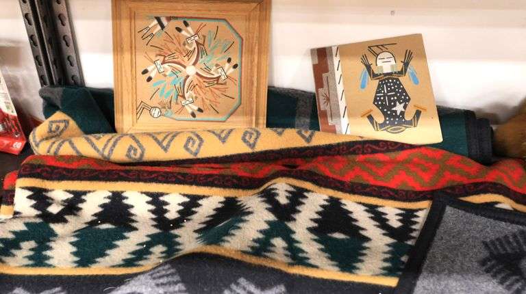 South Western Style Native Sand Art, Pendleton Blanket, Gund Bear - Dixon's Auction at Crumpton