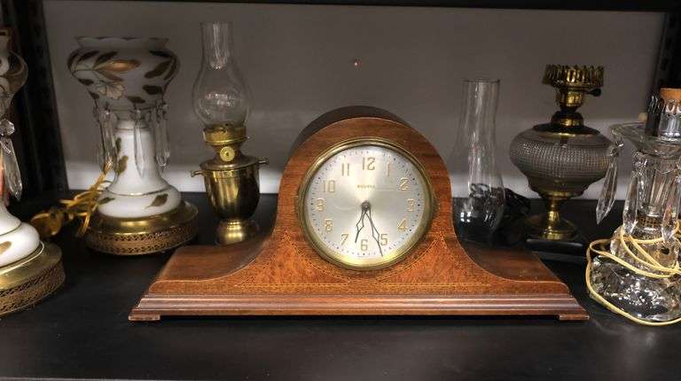 Lot of Hurricane Lamps, Mantel Lusters & Bulova Clock - Dixon's Auction ...