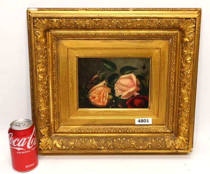 Antique Still Life of Roses Oil Painting-Signed - Dixon's Auction at ...