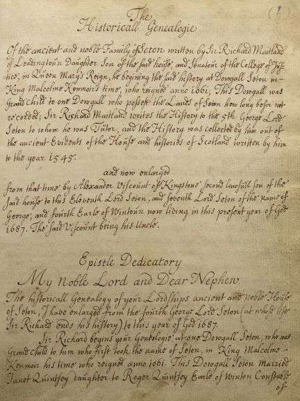 Genealogy of the Seton Family, Sir Richard Maitland 1687 Manuscript ...