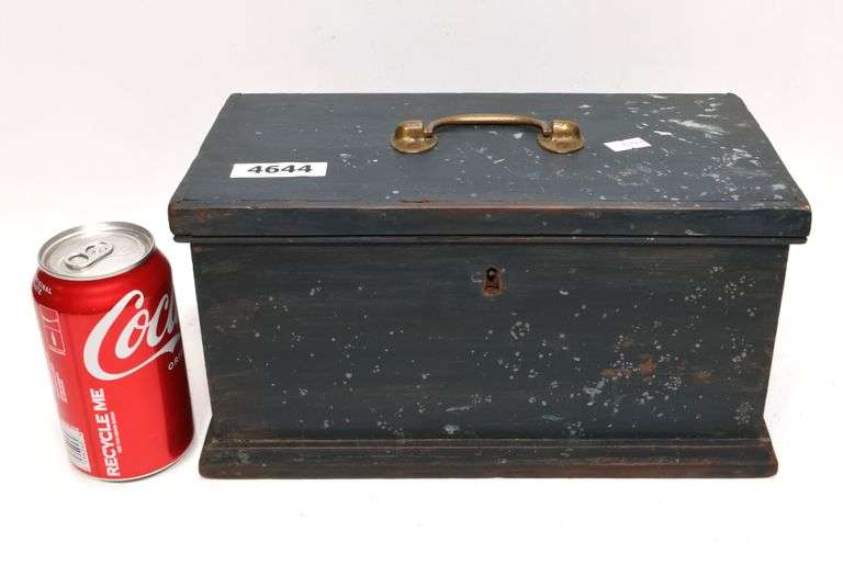 Folk Art Blue Painted Lock Box - Dixon's Auction at Crumpton
