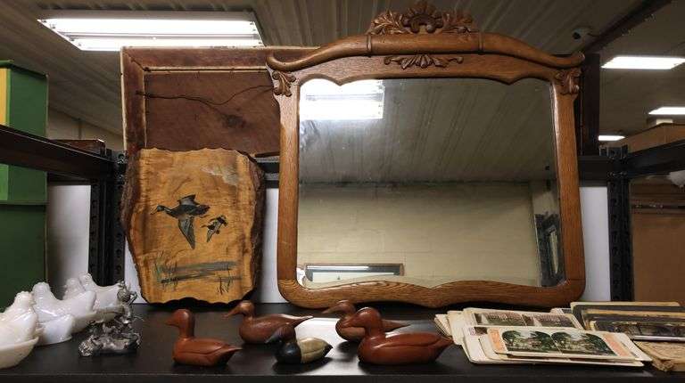 Lot Miniature Duck Decoys, Milk Glass Hen on Nest, Stereographs, Oak ...