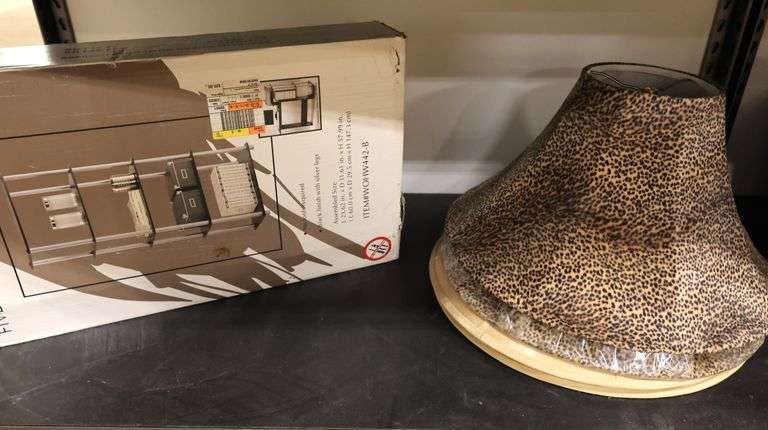 Book Shelf in Box & Leopard Print Lamp Shades - Dixon's Auction at Crumpton