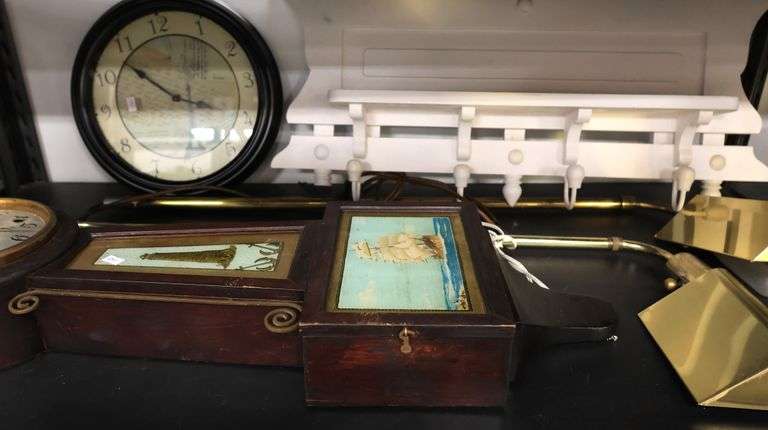 Antique Seth Thomas Banjo Cock, Wall Shelf Coat Rack, Brass Lights ...