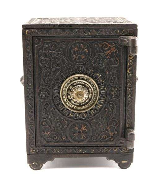 Antique Victorian Ornate Cast Iron Combination Miniature Safe or ...