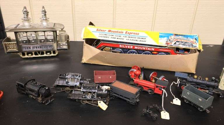 Lot of Vintage Toy Trains, San Francisco Trolly Decanter Set, Toy Car ...