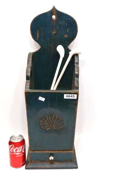 Primitive Blue Painted Wall Pipe Box - Dixon's Auction at Crumpton