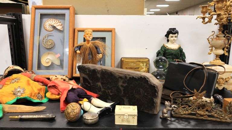 Lot Antique Alabaster Candelabra, Wallpaper Blocks, China Head Doll ...