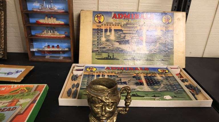 Lot Vintage Ship Models & Admirals Navy Game, Flag, Framed Art Etc ...