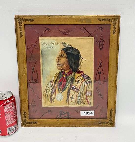 Vintage Watercolor Portrait of Cheyenne Chief Wolf Robe - Dixon's ...