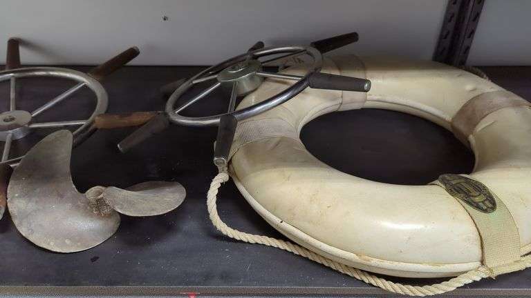 Lot Vintage Boat Parts, Props, Ships Wheel, Life Ring Etc. - Dixon's ...