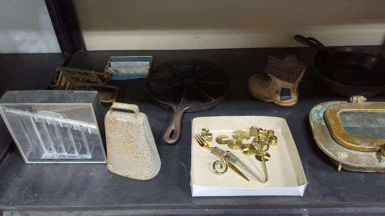 Lot Vintage Brass Porthole, Antique Cooking Tools, Cast Iron Skillet ...