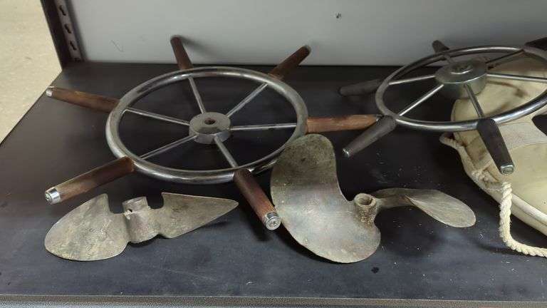 Lot Vintage Boat Parts, Props, Ships Wheel, Life Ring Etc. - Dixon's ...