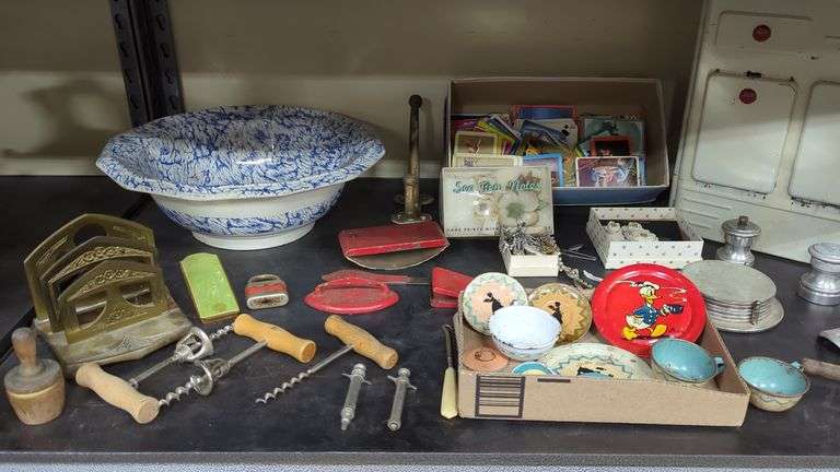 Collection of Playing Cards, Oar Locks, Metal Doll Sink, Ironstone Bowl ...