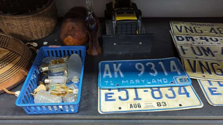 Lot Vintage Scent Bottles, License Plates, Tonka Truck Etc. - Dixon's ...