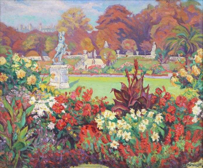 Joseph Margulies (NY 1896-1984) "Luxembourg Garden" Impressionist oil ...