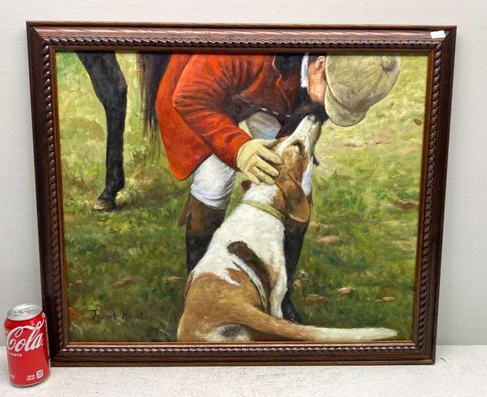 Jacob Hunt Painting of Fox Hunter and Hound - Dixon's Auction at Crumpton