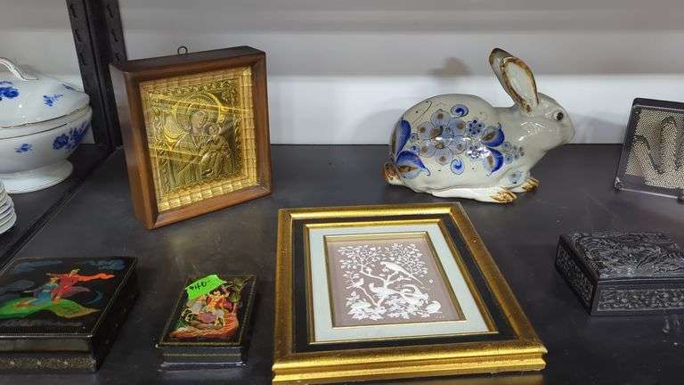 Lot Framed Icon, Lacquer Decorated Boxes, Ceramic Rabbit Etc. - Dixon's ...