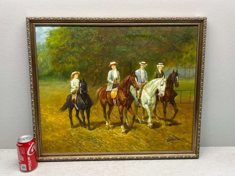 Colin Clarke Painting of Women and Girl Riding Horses - Dixon's Auction ...