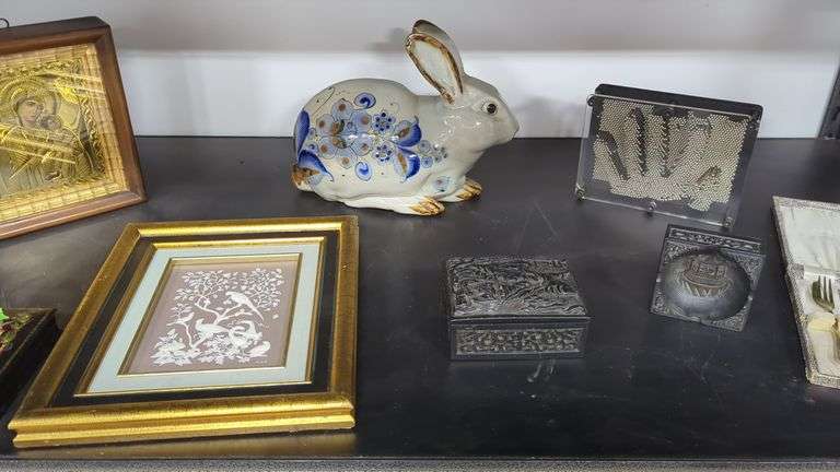 Lot Framed Icon, Lacquer Decorated Boxes, Ceramic Rabbit Etc. - Dixon's ...