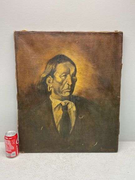 Vintage Oil on Canvas of Native American Man Signed Beecher - Dixon's ...