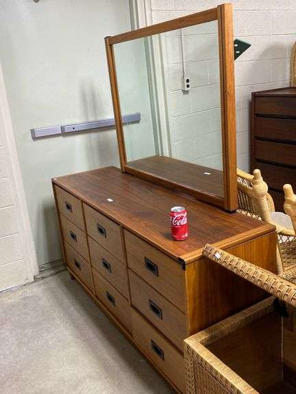 MCM Style Dresser with Mirror - Dixon's Auction at Crumpton