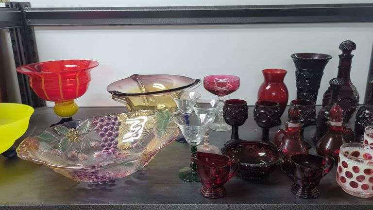 Lot of Vintage Lab Ruby Red Glassware By Avon, Art Glass Bowls Etc ...