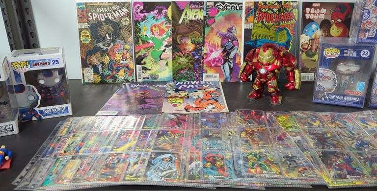 Lot of Comic Books, Pop Figures, Spiderman Collector Cards Etc. - Dixon ...
