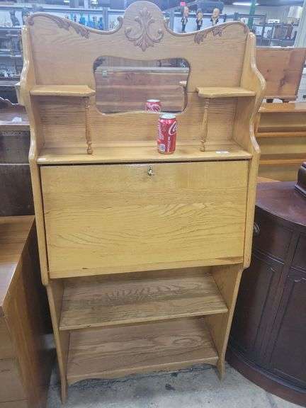 Antique Larkin Type Oak Drop Front Desk - Dixon's Auction at Crumpton