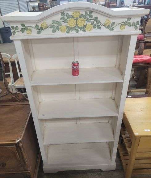 Modern Farmhouse Floral Painted Bookcase - Dixon's Auction at Crumpton