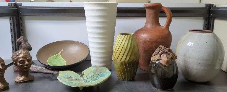 Lot Art Pottery Vessels / Vases, Leaf Dishes, Pottery Busts - Dixon's ...