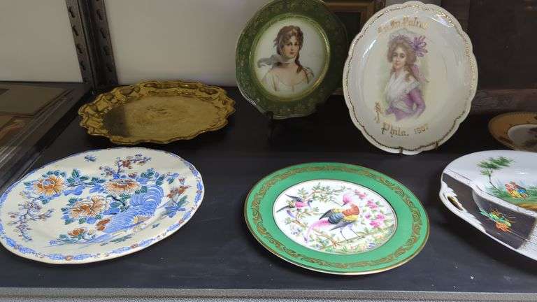 Lot Vintage & Antique Porcelain & Ceramic Plates, Portrait Plate, Wood ...