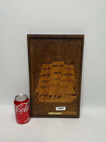 Vintage Carved Wood Ship Plaque-Signed - Dixon's Auction at Crumpton
