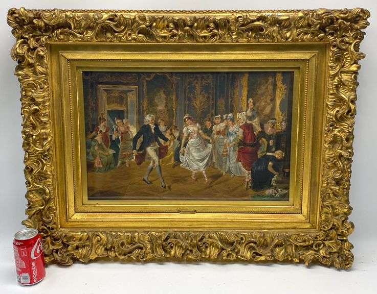 Toby Rosenthal Watercolor Painting of Rococo Ball, Chips to Frame ...