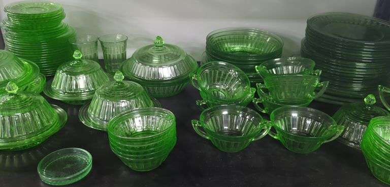 Lot of Antique Green Depression Glass Dishes - Dixon's Auction at Crumpton