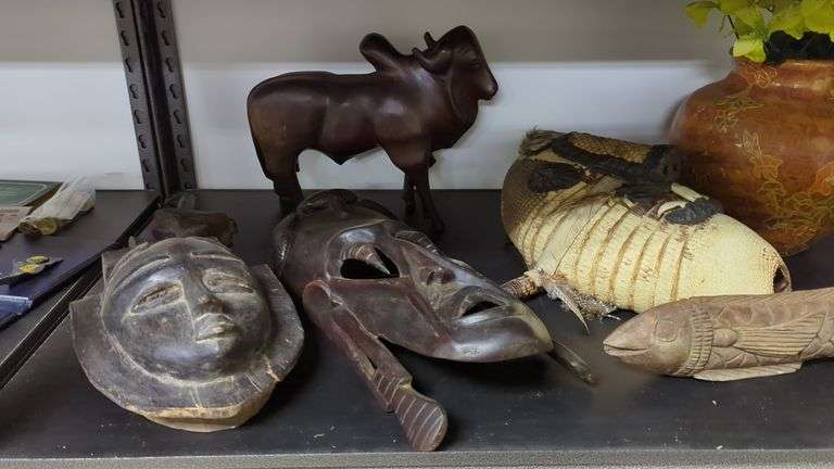 Lot of Vintage Ethnographic Wood Carved Masks, Fish Ox Etc. - Dixon's ...