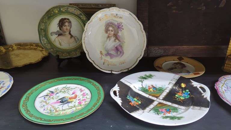 Lot Vintage & Antique Porcelain & Ceramic Plates, Portrait Plate, Wood ...