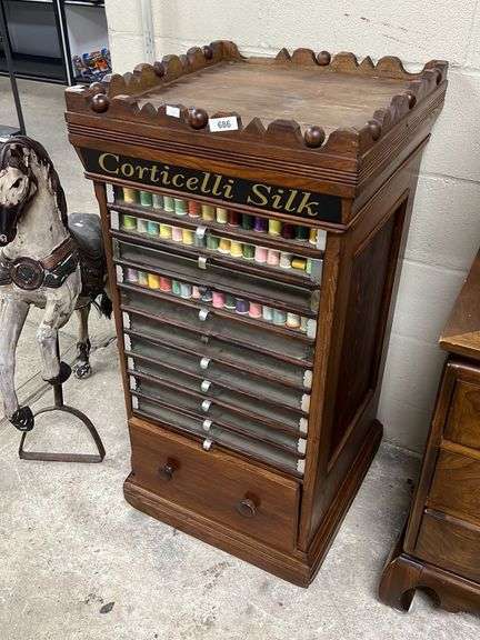 Antique Corticelli Silk Spool Cabinet, Losses - Dixon's Auction at Crumpton