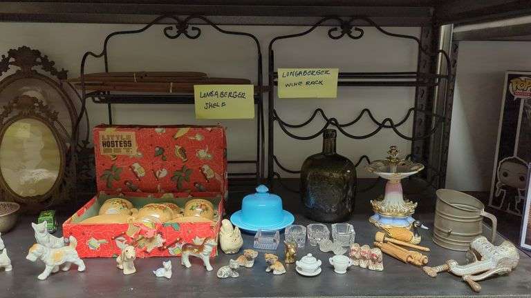 Lot Vintage Miniature Ceramic Dog Figurines, Longaberger Wine Racks ...