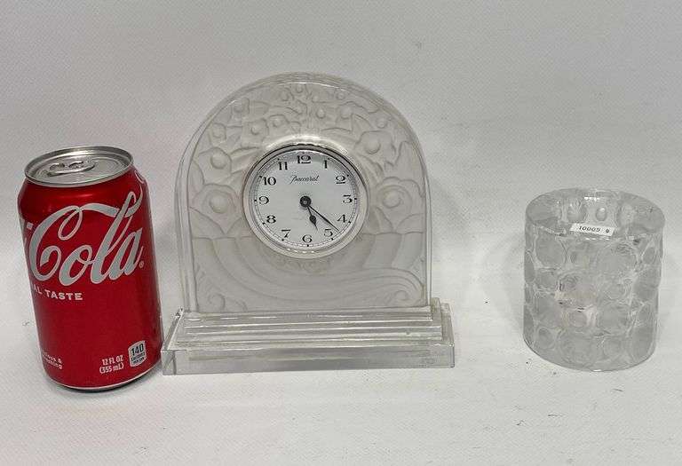 (2) Baccarat Crystal Clock & Lalique Vase - Dixon's Auction at Crumpton