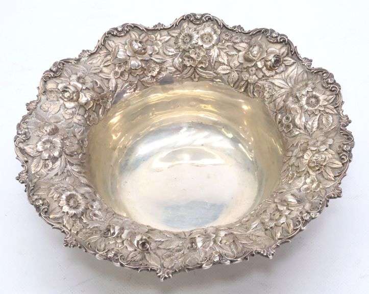 Sterling Silver Hand Chased 10" Repousse Bowl 14.8 ozt (Some Dents ...