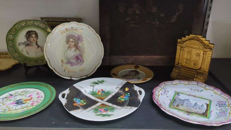 Lot Vintage & Antique Porcelain & Ceramic Plates, Portrait Plate, Wood ...