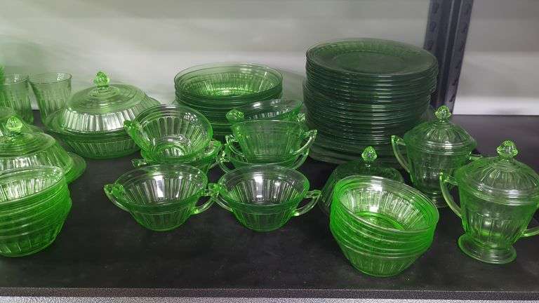 Lot of Antique Green Depression Glass Dishes - Dixon's Auction at Crumpton
